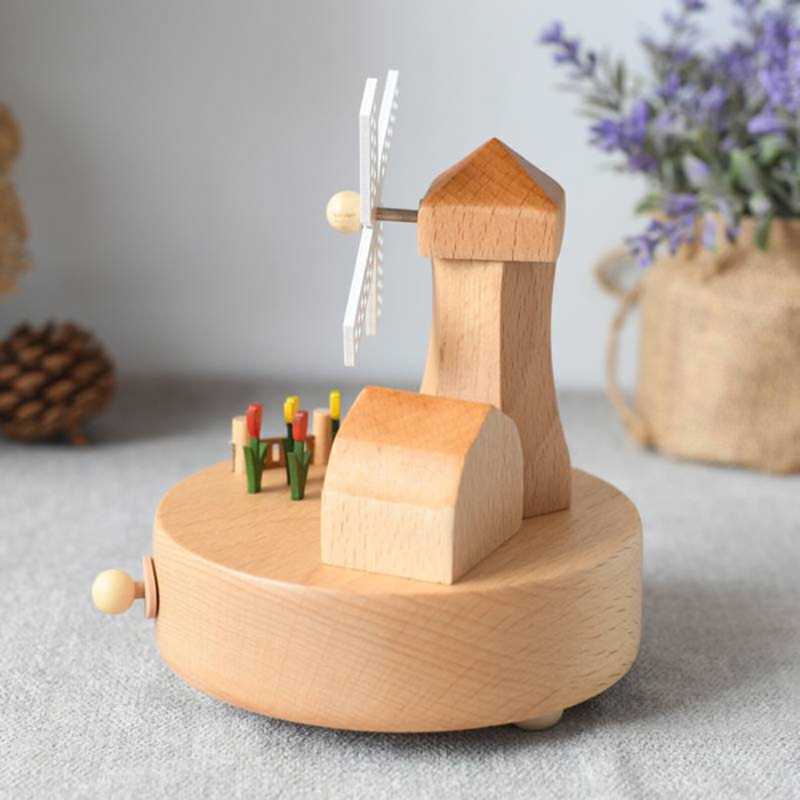 Luxury Wooden Windmill Music Box/ Baby Toddler Gift/ Wind up - Etsy