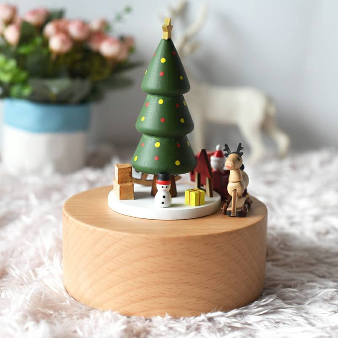 Christmas Wooden Music Box/ Baby Toddler Gift/ Wind Up/christmas Tree ...