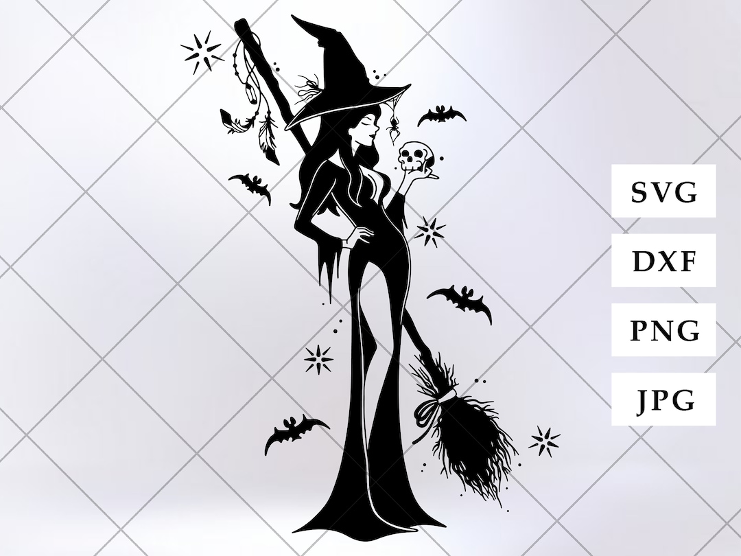 Halloween Hexe Mädchen mit Schädel und Besen svg Hexe svg Hexenbesen ...
