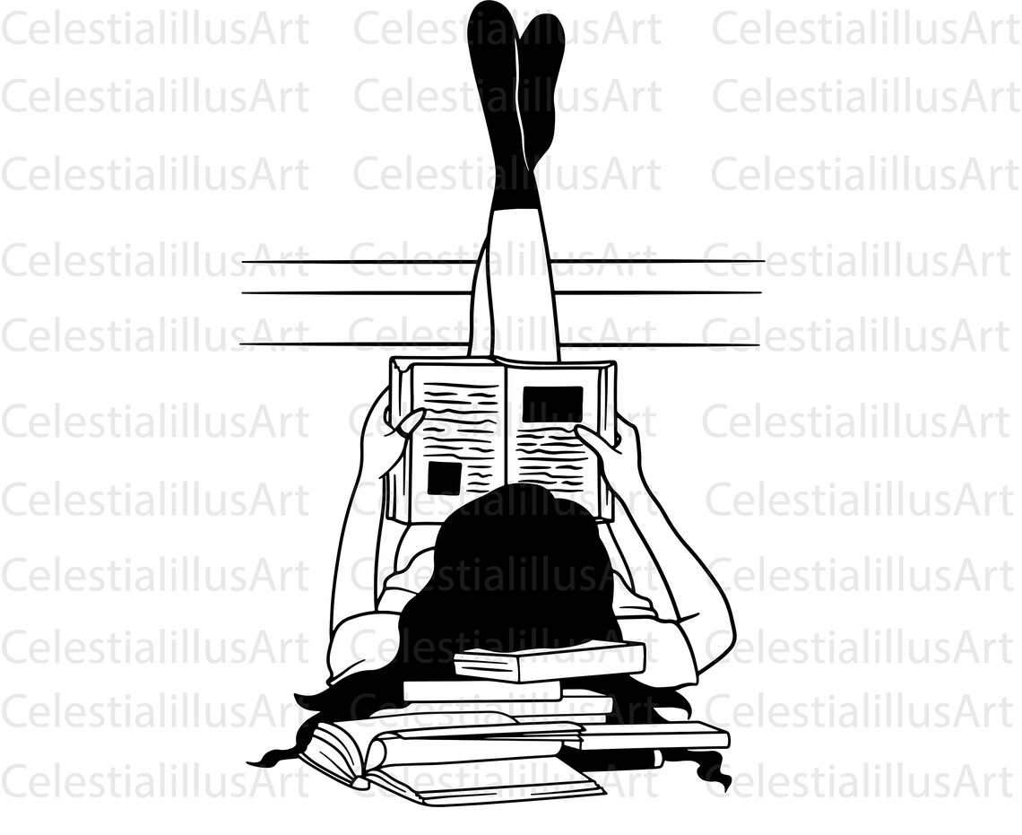 Girl reading book svg book art reading book svg girl | Etsy