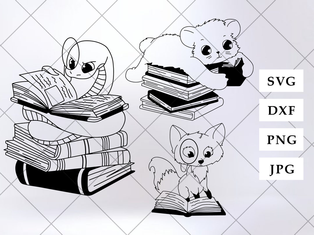 Animal Reading Book Bundle Svg | Sneak Reading Book - Bear Reading Book ...