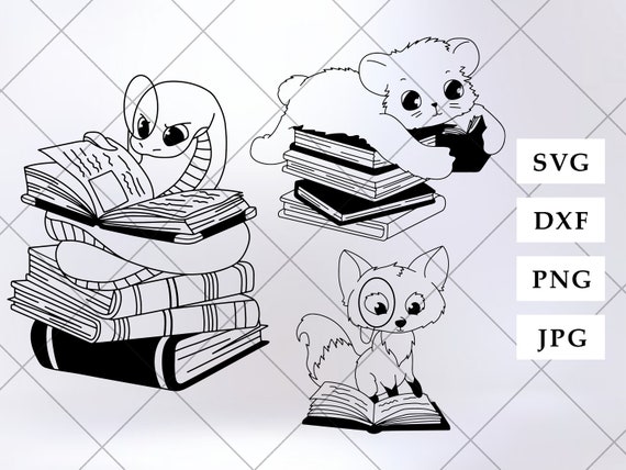 Animal reading book Bundle svg sneak reading book bear | Etsy