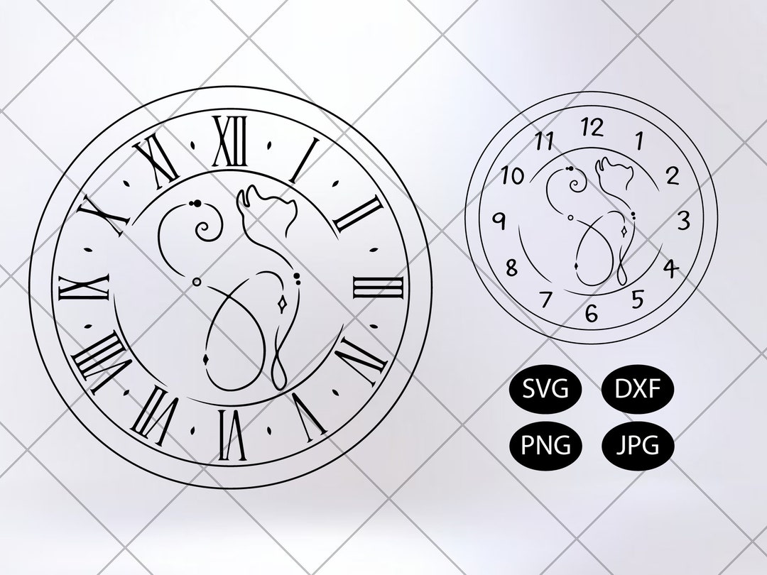 Minimal & Vintage Cat Clock Face Svg | Clock Face Svg - Clock Face ...