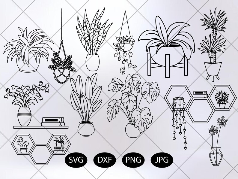 12 Plant Bundle SVG | Hanging Plant Svg, Gardening Silhouette, Leaves ...
