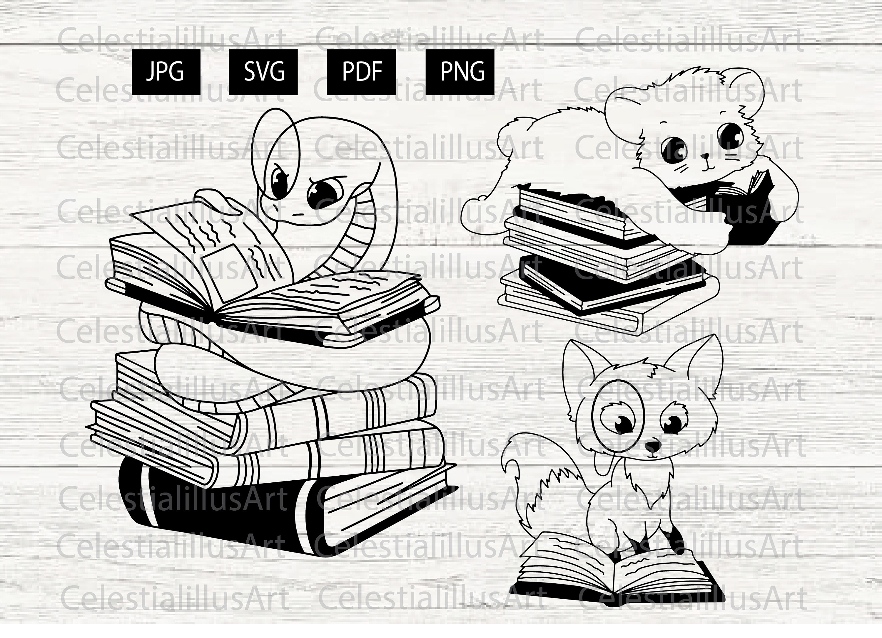 Animal reading book Bundle svg sneak reading book bear | Etsy