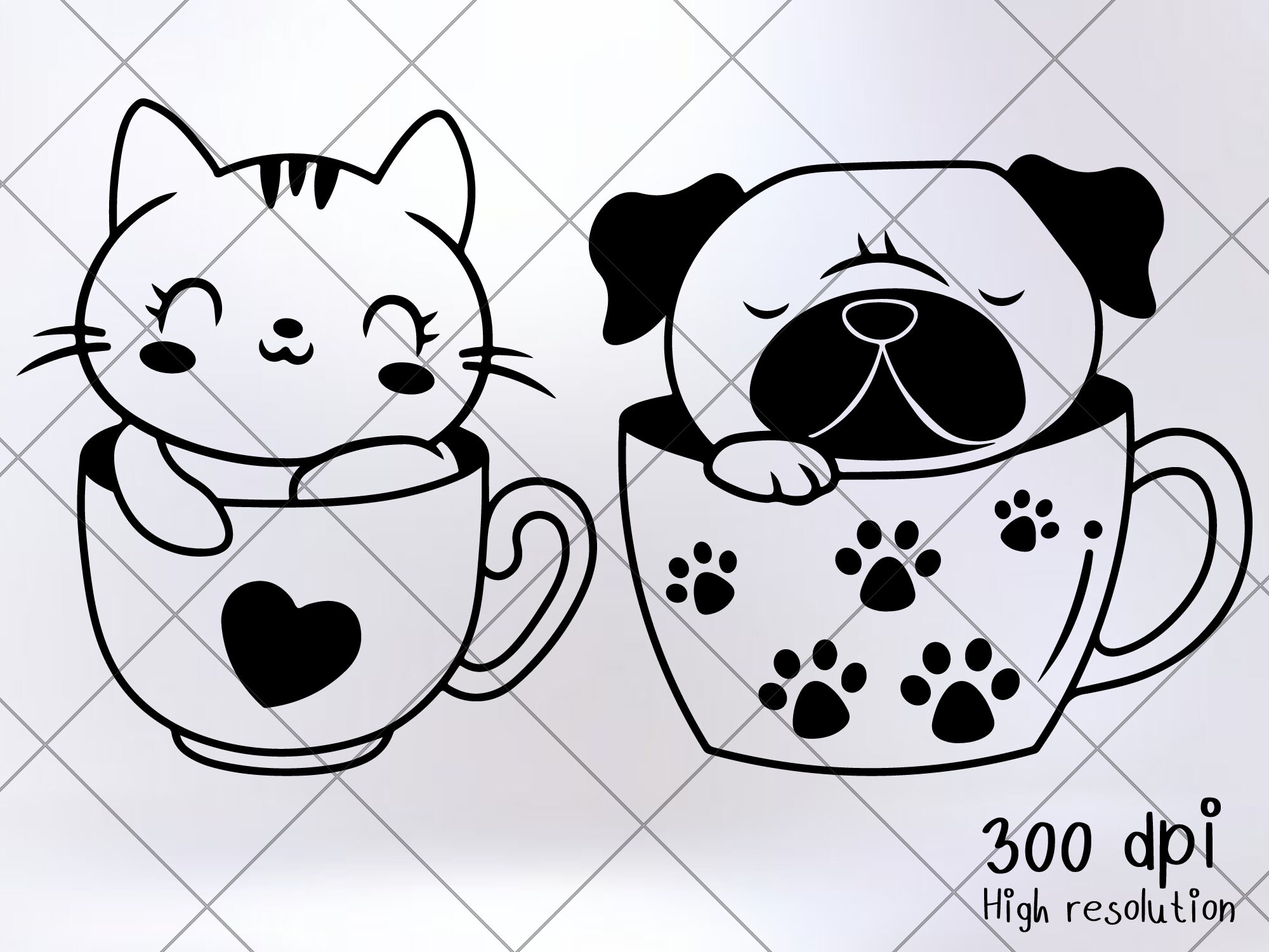 Cute Puppy and Cat in a Teacup Svg Coffee Pet Puppy in a Teacup Svg Cat ...