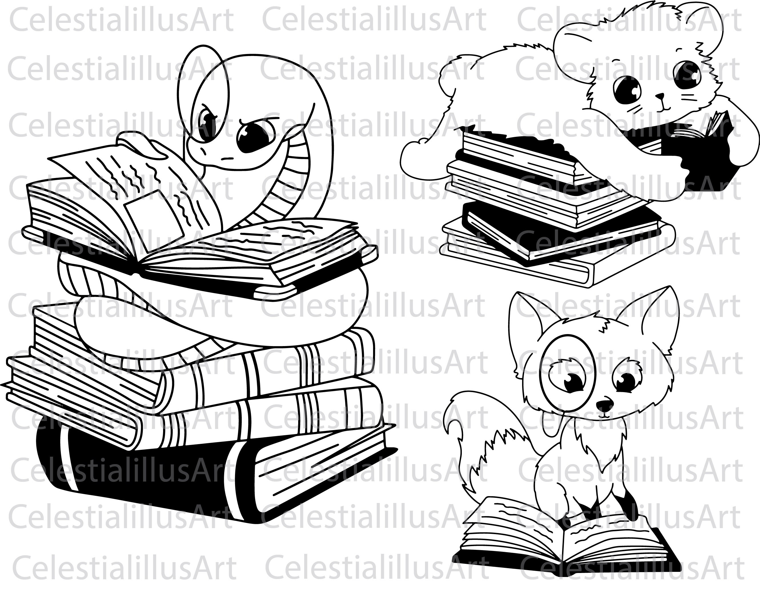 Animal reading book Bundle svg sneak reading book bear | Etsy