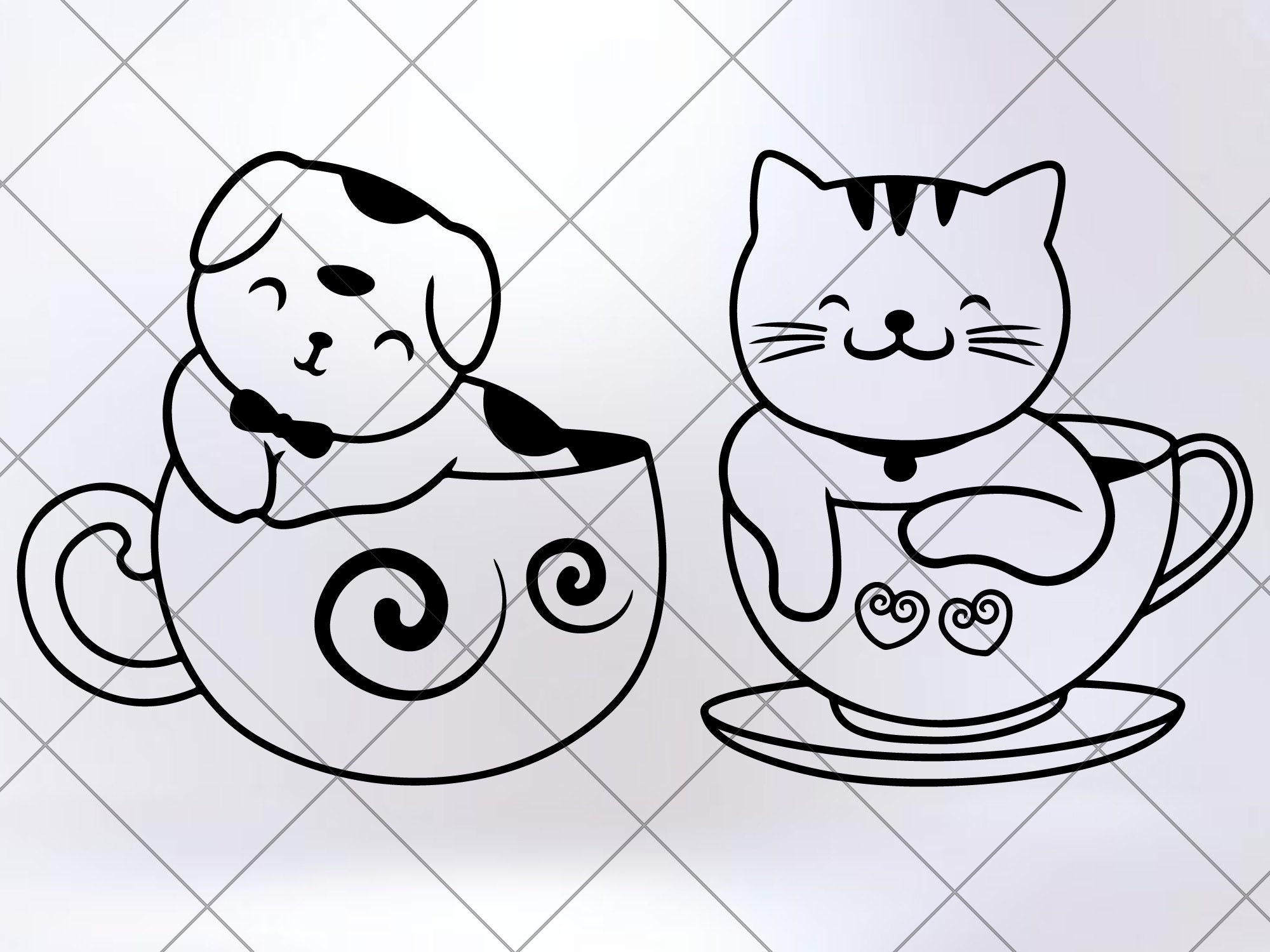 Cute Puppy and Cat in a Teacup Svg Coffee Pet Puppy in a Teacup Svg Cat ...