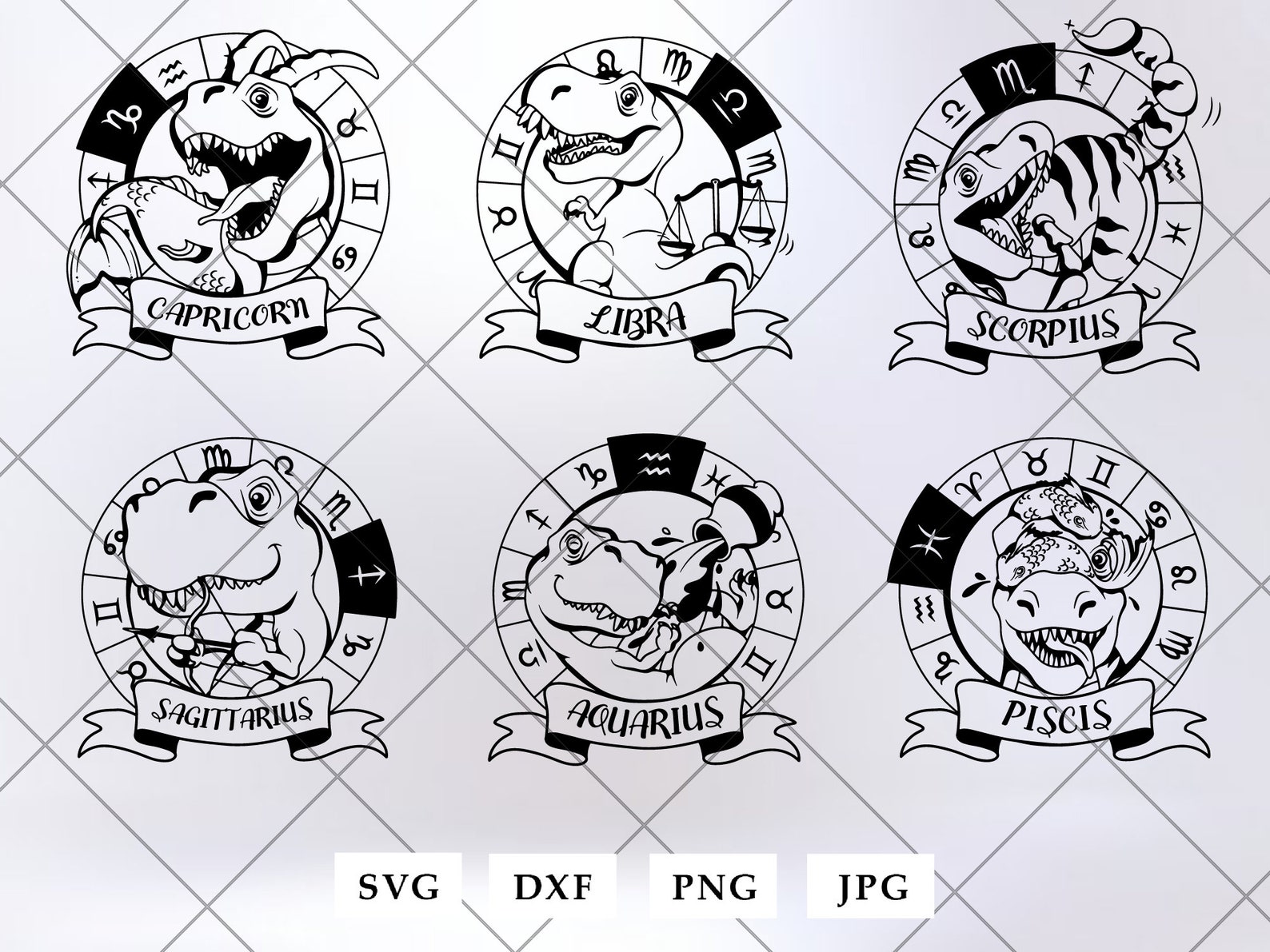 Funny T-rex Zodiac Sign Svg Bundle | Astrology Star Sign - Zodiac ...