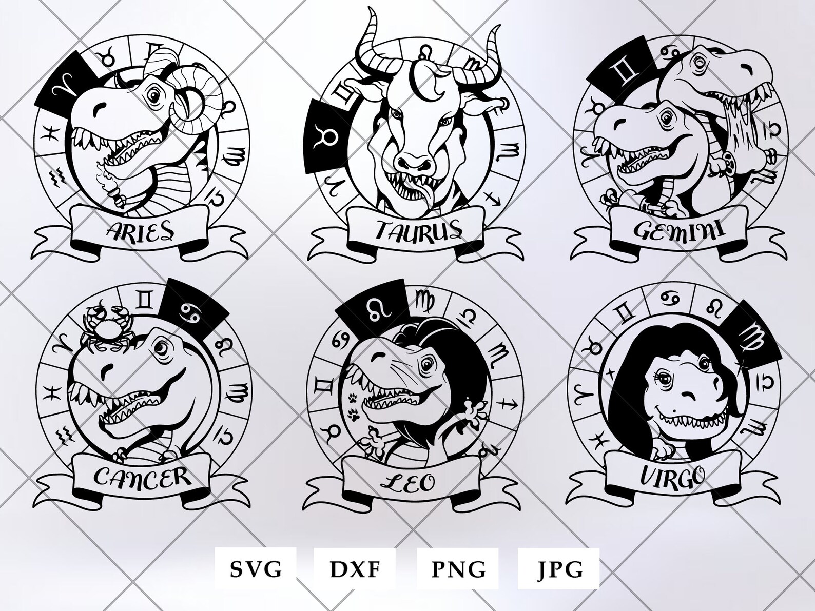 Funny T-rex Zodiac Sign Svg Bundle | Astrology Star Sign - Zodiac ...