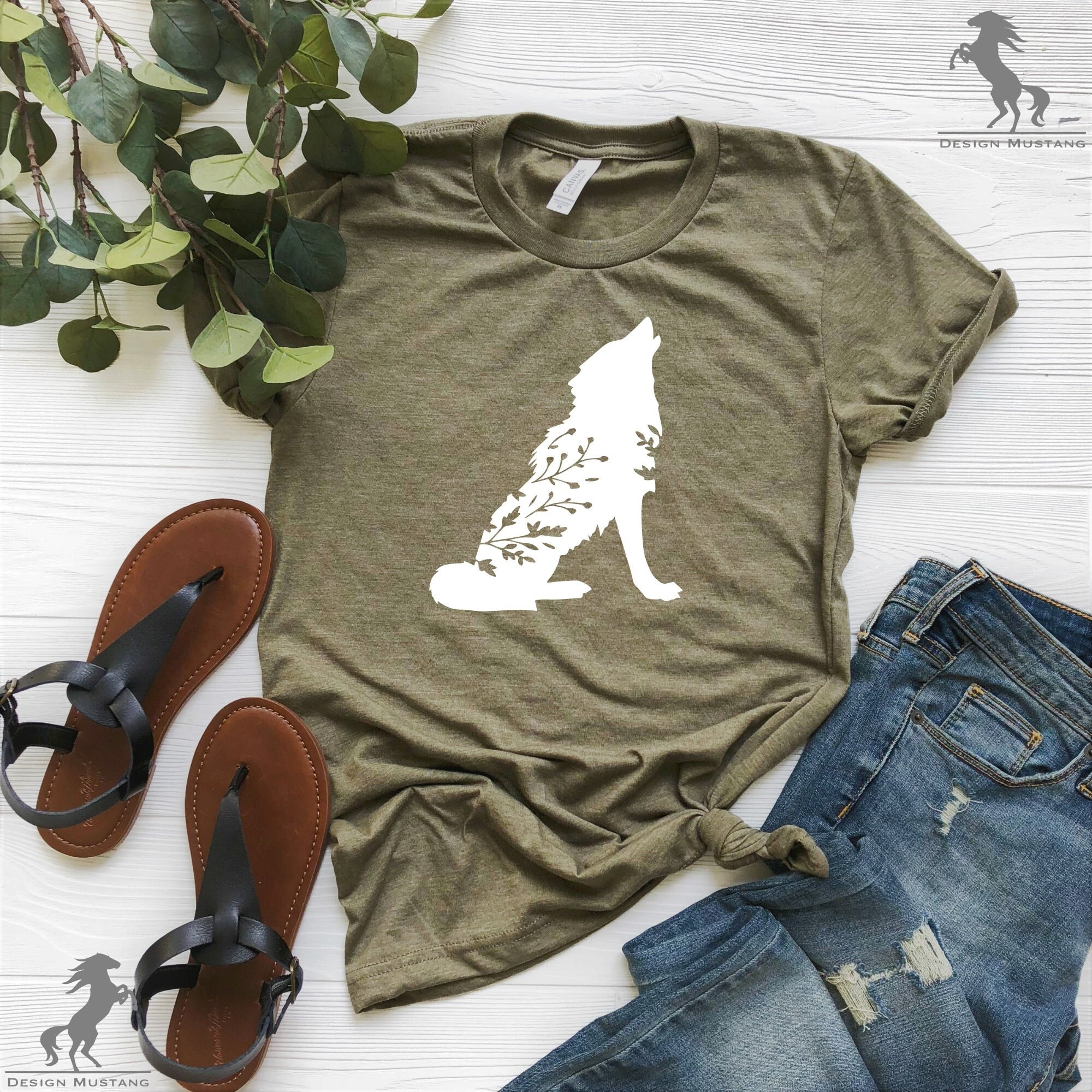 Floral Wolf Shirt, Howling Wolf Tee, Animal Lover Tee, Wolf Shirt, Wolf ...