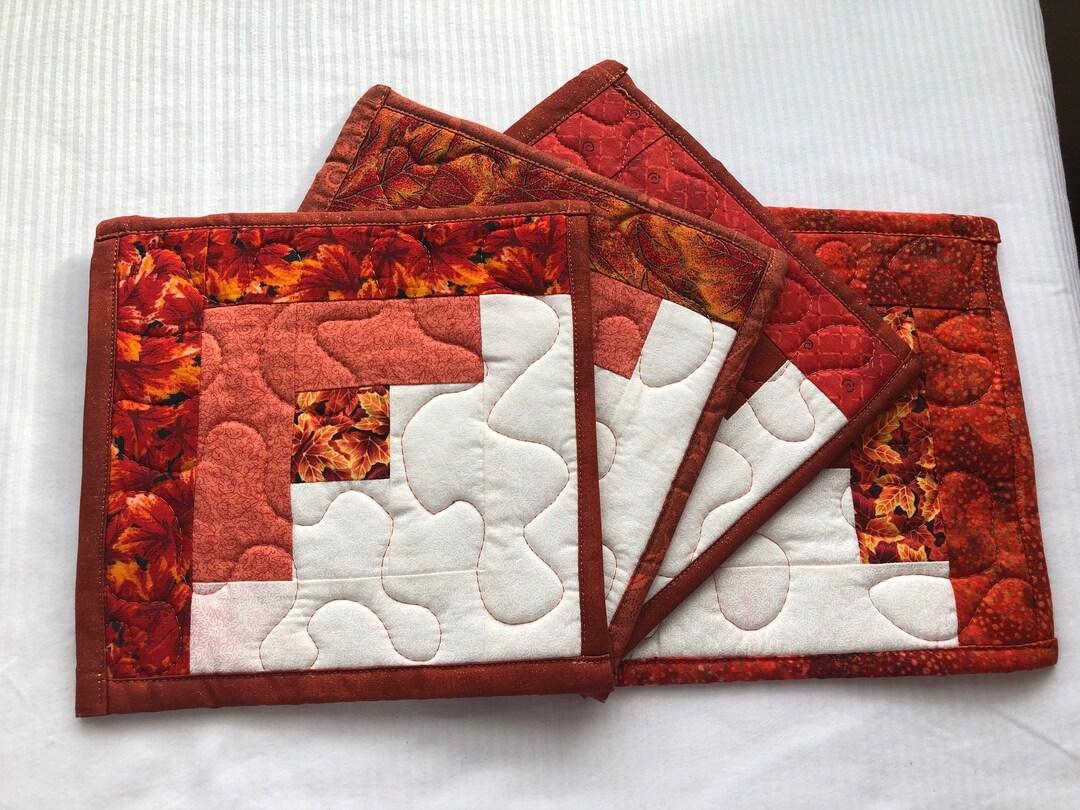 Scrappy Fall Orange Log Cabin Hot Pad Set - Etsy