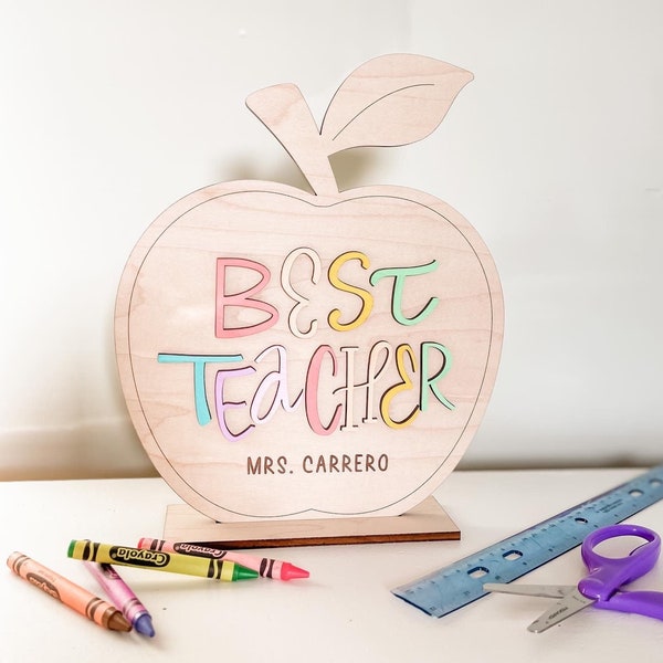 Wood Apple Teacher Sign - Etsy