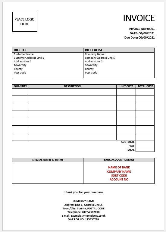 Downloadable Invoice Template for Business Use on Microsoft Word ...