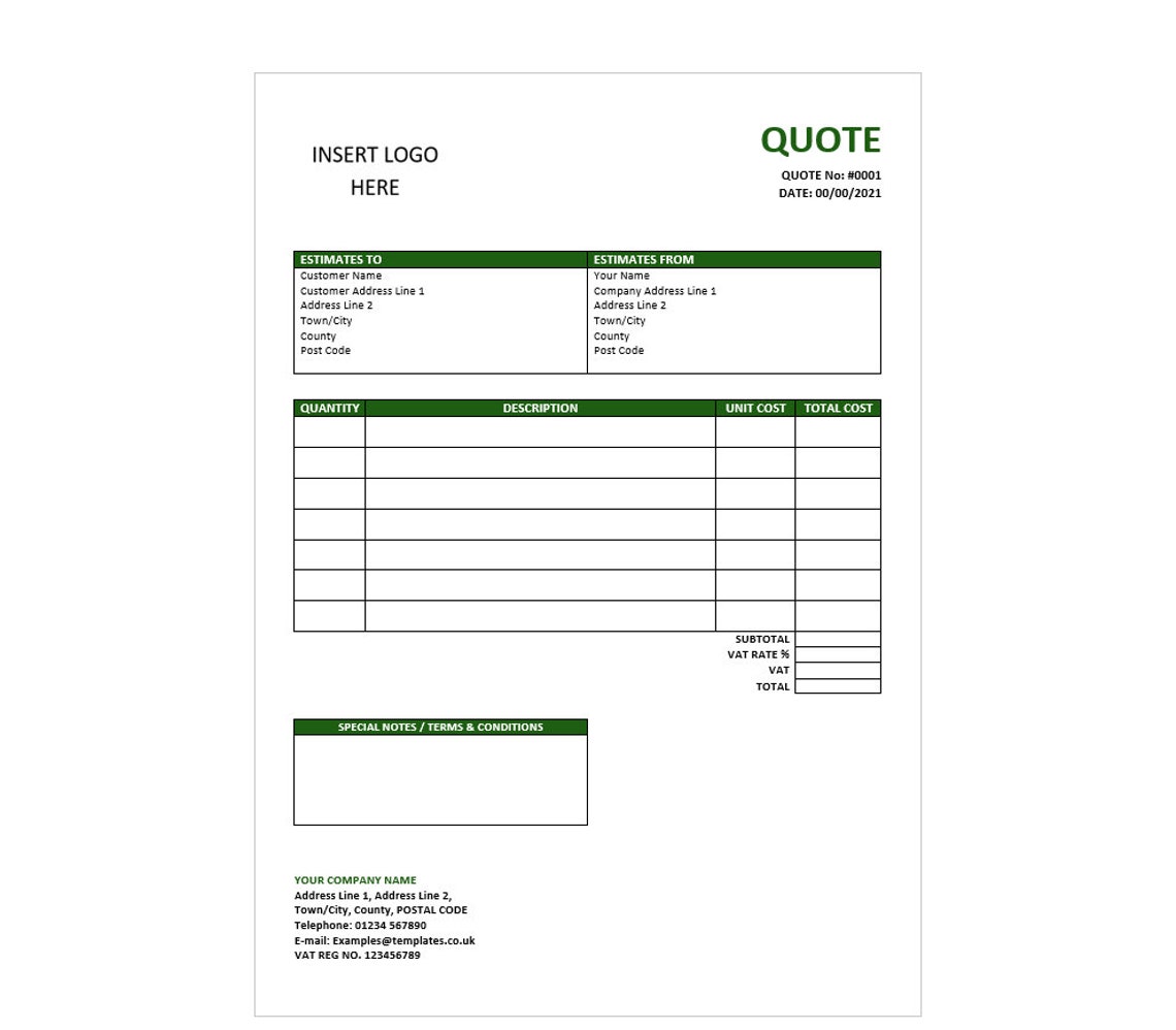 Green Downloadable Quote Template Printable Template Business Form ...