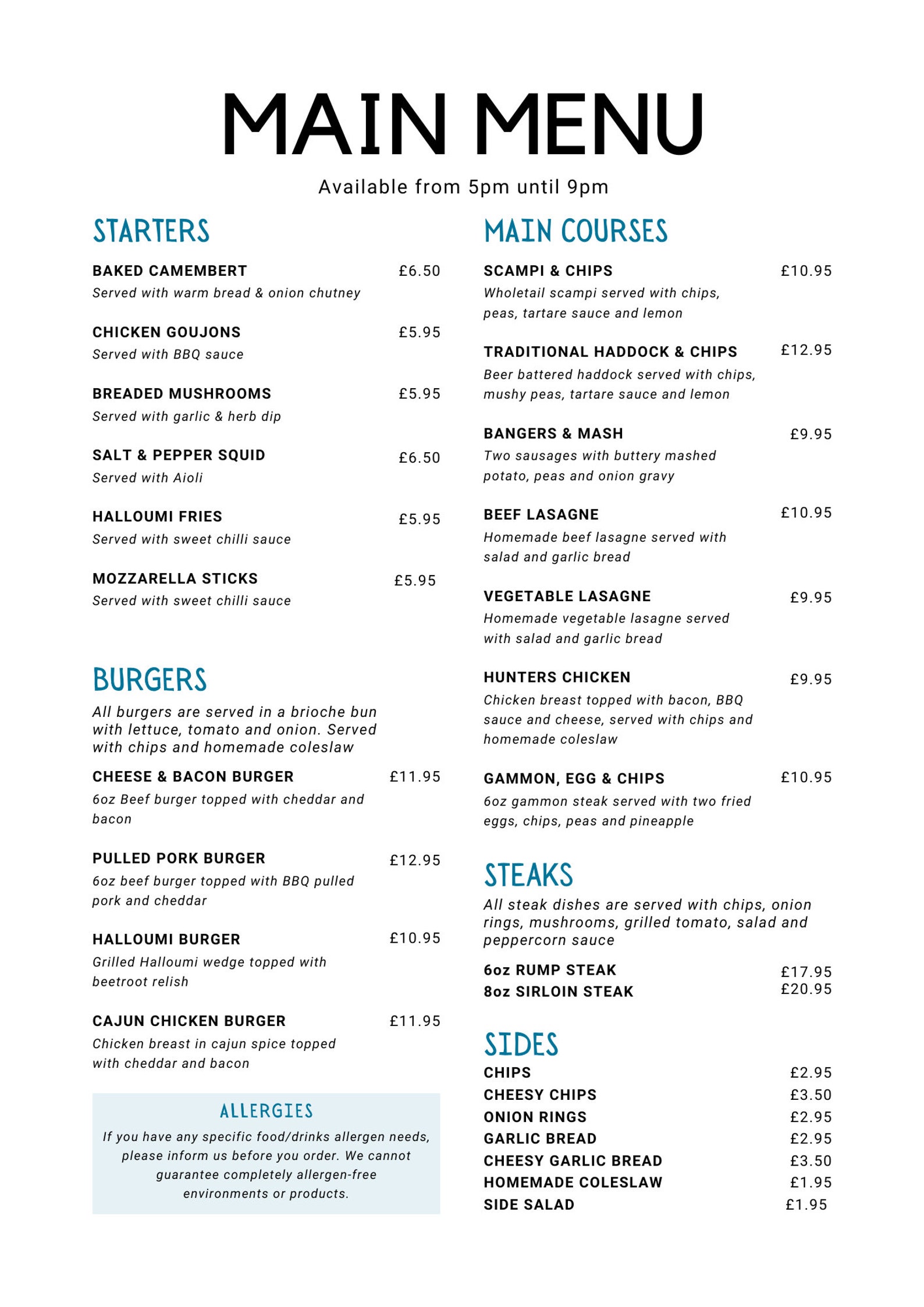 Editable Restaurant Menu Template 5in1 Digital Download Printable Menu ...