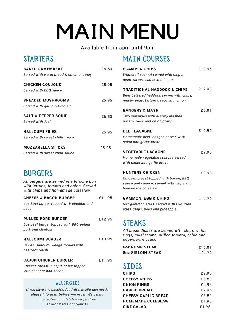 Editable Restaurant Menu Template 5in1 Digital Download Printable Menu ...