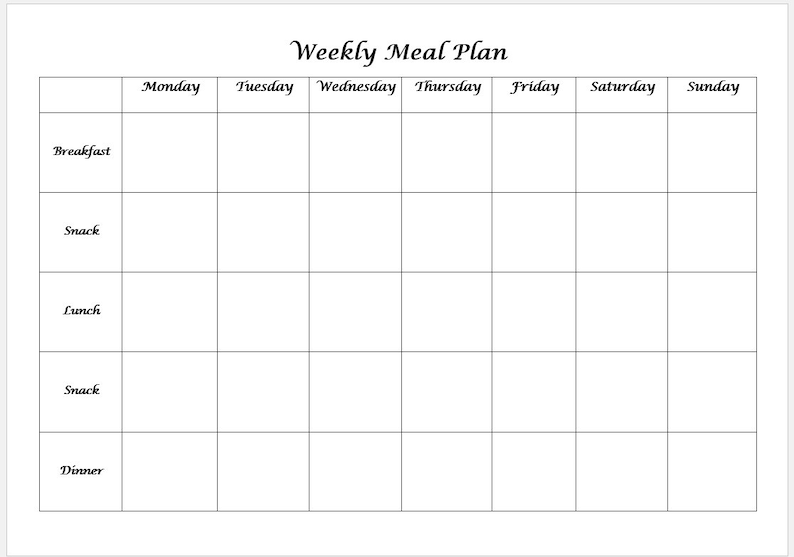 PDF Downloadable Printable Weekly Meal Plan | Simple Design | Easy to ...