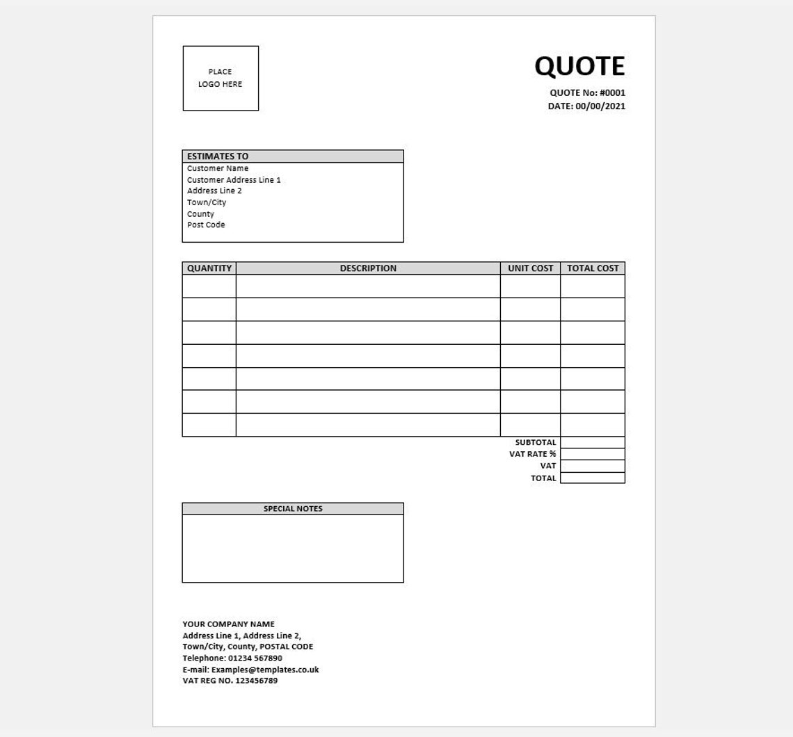 Downloadable Quote Template | Printable Template | Business Form ...