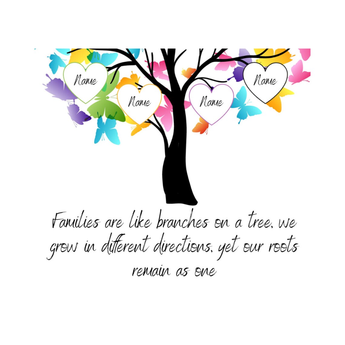 Printable A4 Wall Art Family Tree Rainbow Butterflies Digital Prints ...