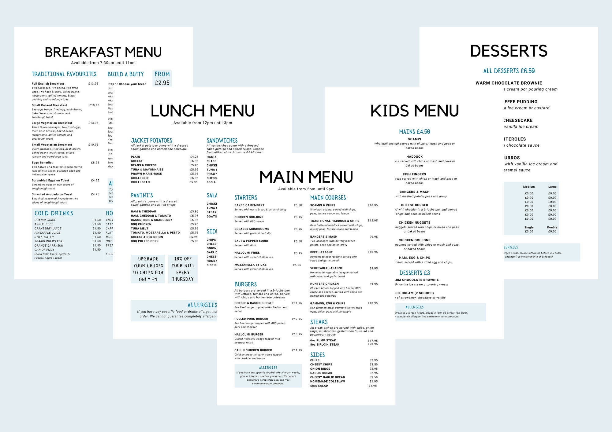 Editable Restaurant Menu Template 5in1 Digital Download Printable Menu ...