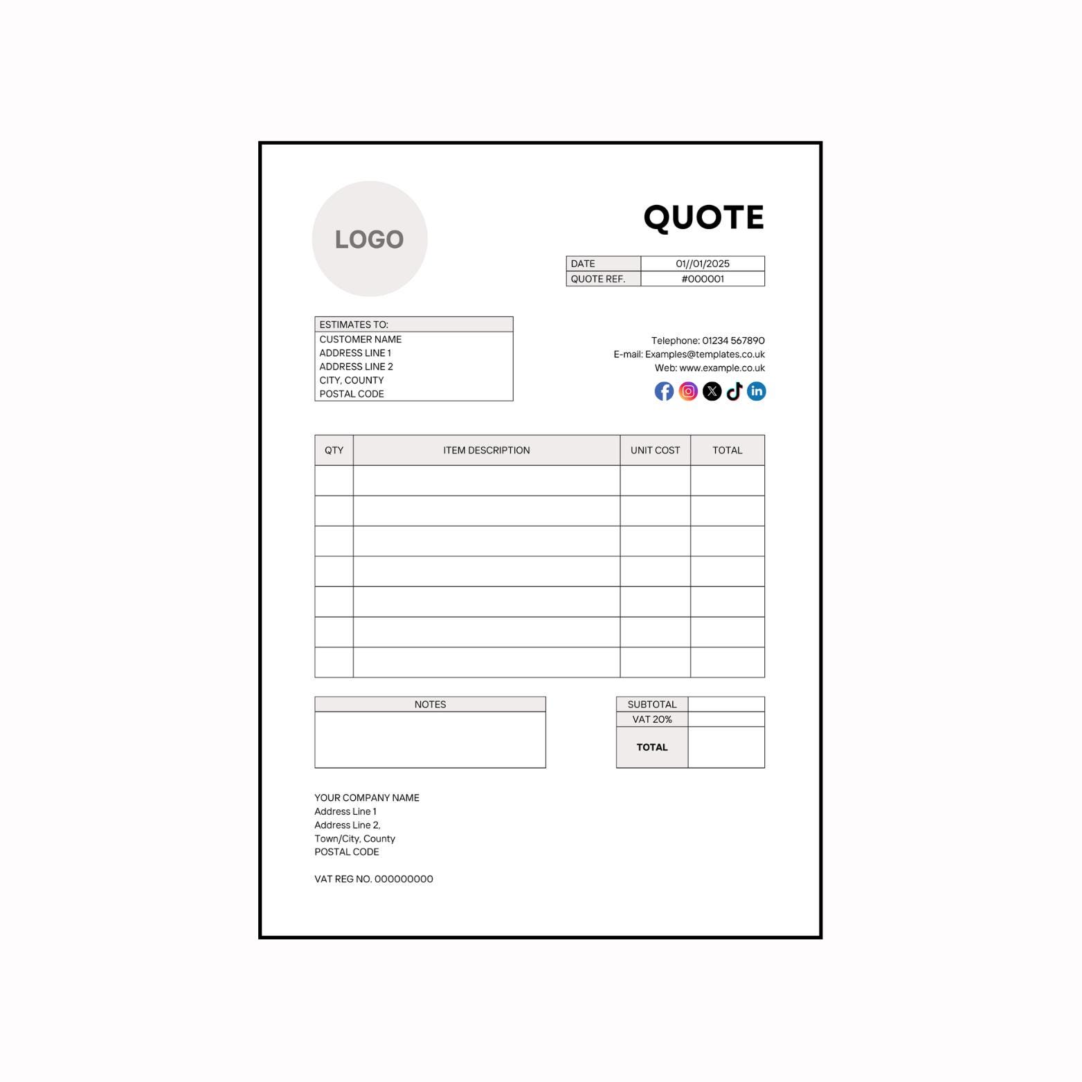 Downloadable Quote Template | Printable Template | Business Form ...