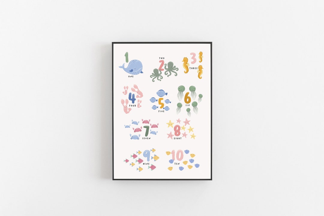 Cute Sea Life Numbers Art Print | ABC, 123, Nursery, Whales, Shark ...