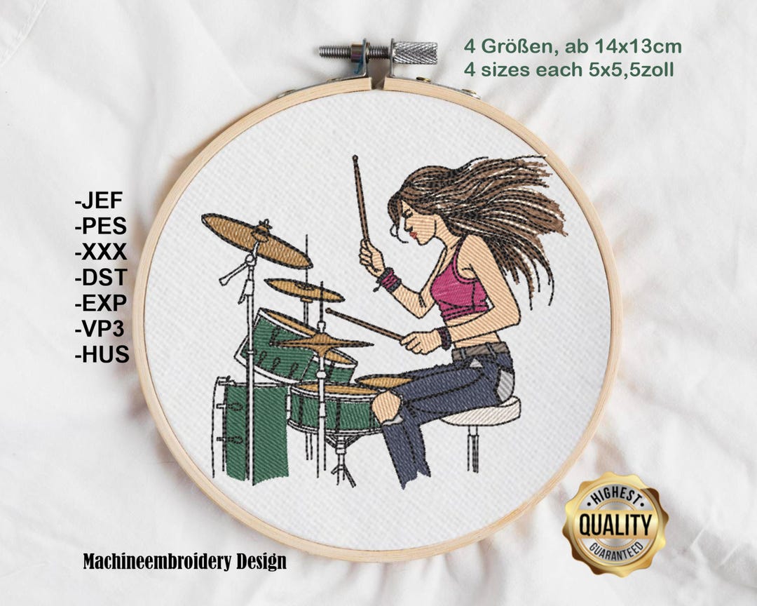Embroidery Drummer/ Embroidery File Drummer, Music Design, for Machine ...