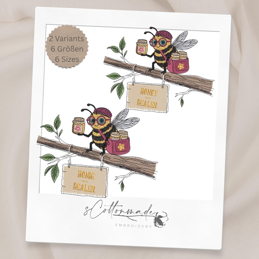 Bee Embroidery Design / Embroidery File Bee Honey Dealer / Honey Dealer ...