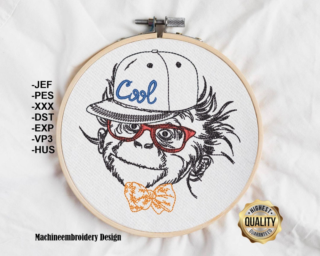 Embroidery Monkey Lineart Application/ Embroidery File Monkey ...