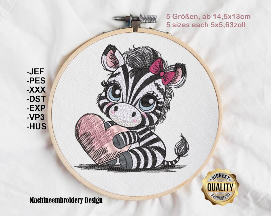 Embroidery Cute Zebra / Stickdatei Süßes Zebra, Animal Design, for ...