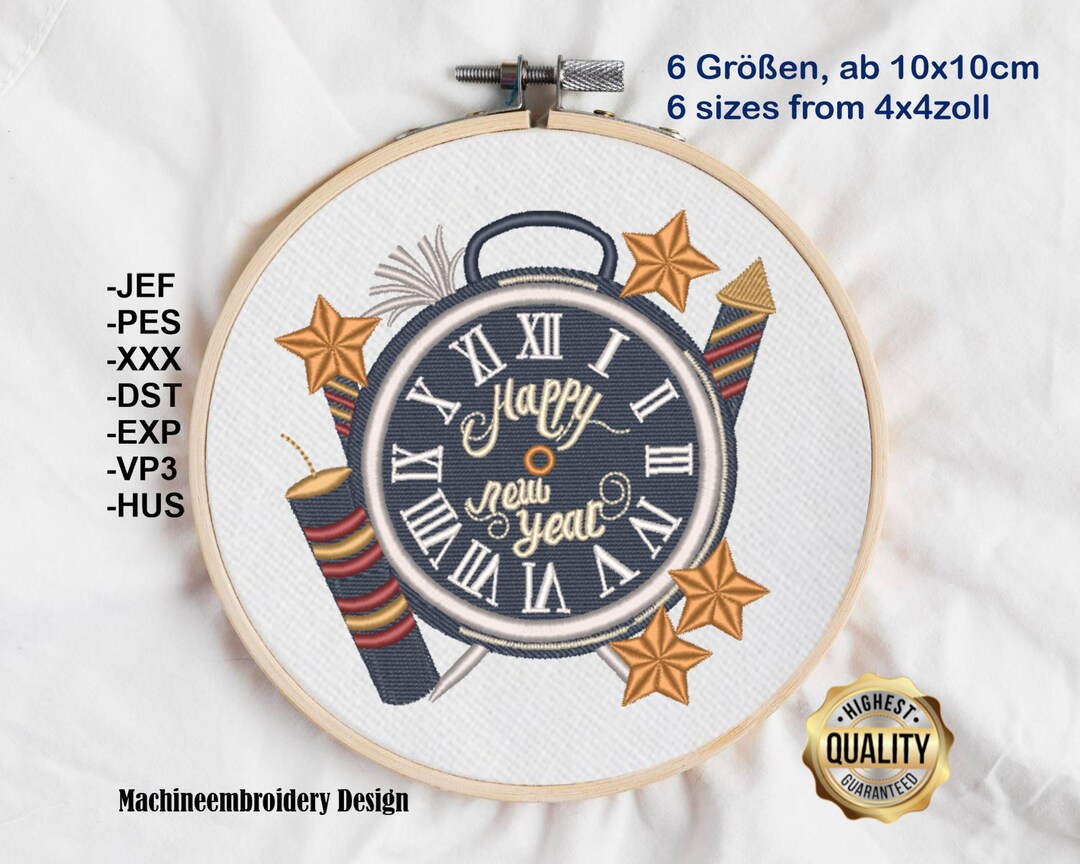 Embroidery New Year's Eve Clock / Stickdatei Silvester Uhr, Alarm Clock ...