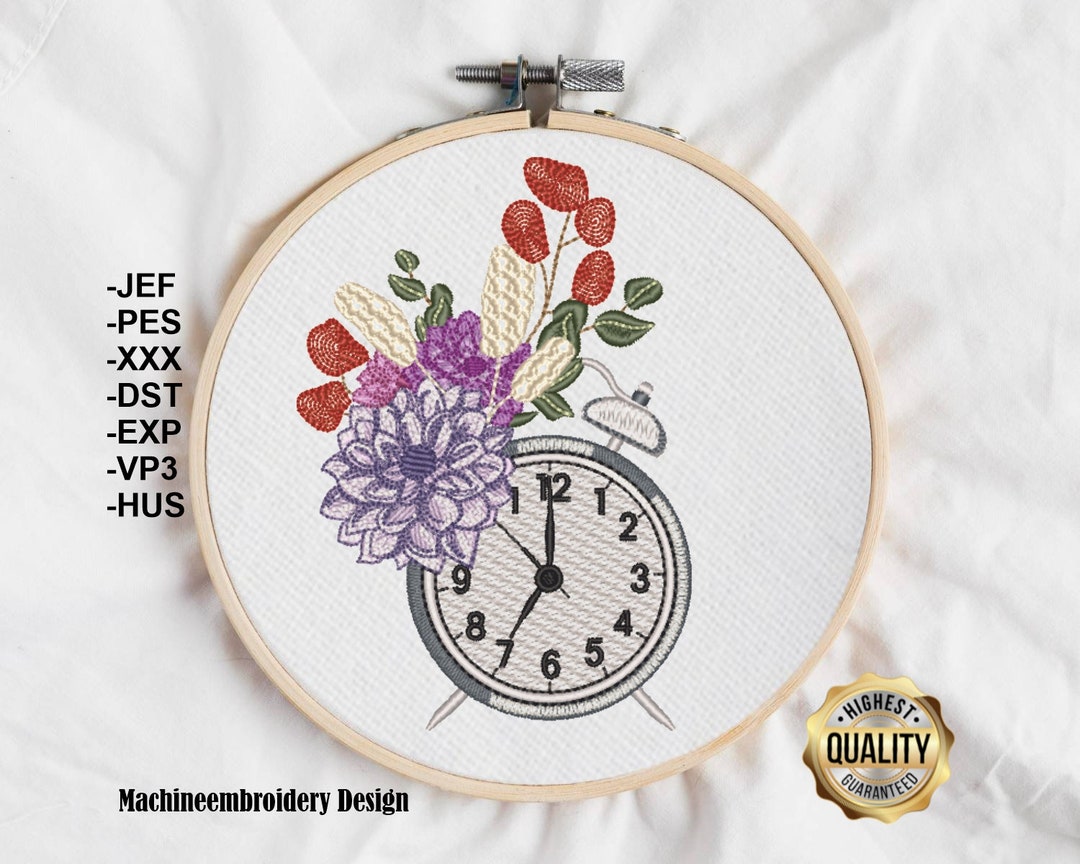 Embroidery Clock With Flowers/ Stickdatei Wecker Mit Blumen /flower ...