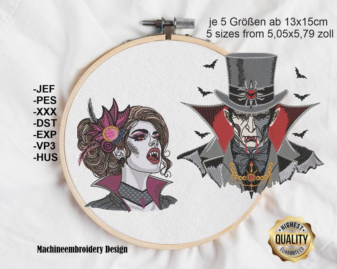 Embroidery 2 Vampires Set / Embroidery File 2 Vampires Set, Halloween ...