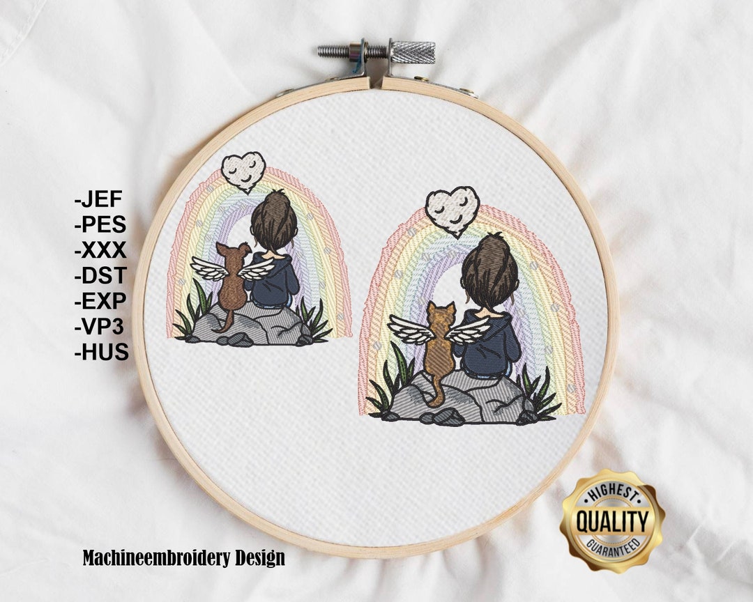 2 Embroidery grief Cat and Dog/ Stickdatei Trauer Katze und Hund ...