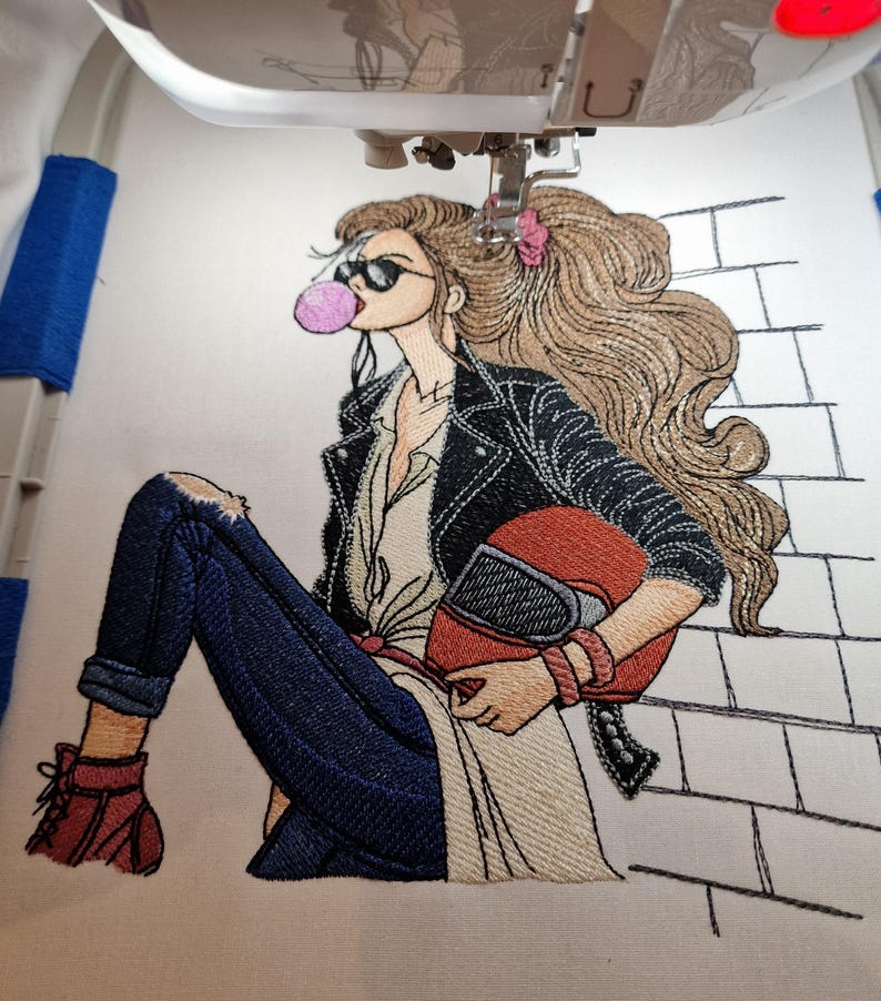 Biker Girl Embroidery Design | Cool Woman Machine Embroidery File ...