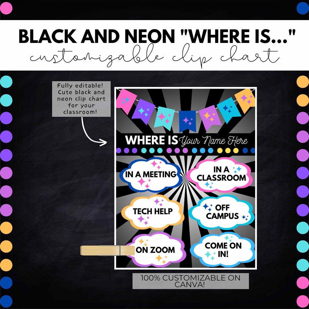 Black and Neon "where Is..." Customizable Clip Chart | Digital Download ...