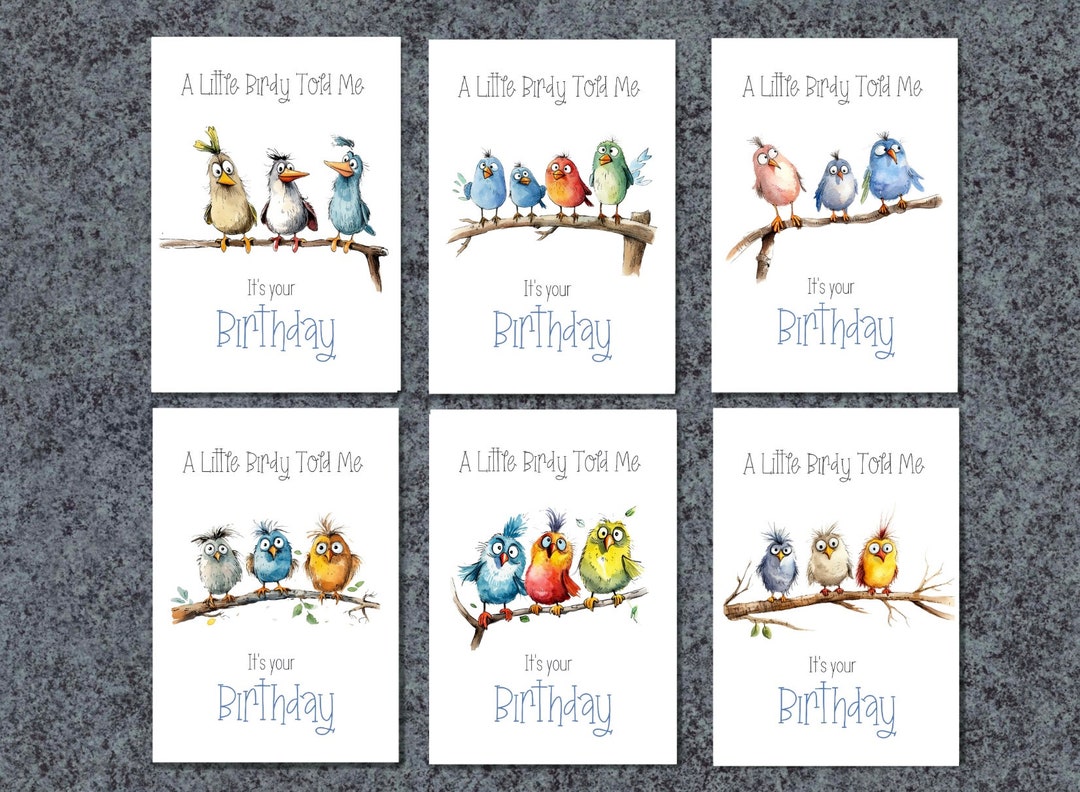 Birthday Card Pack Funny Birds on a Branch, a Little Birdy Told Me ...