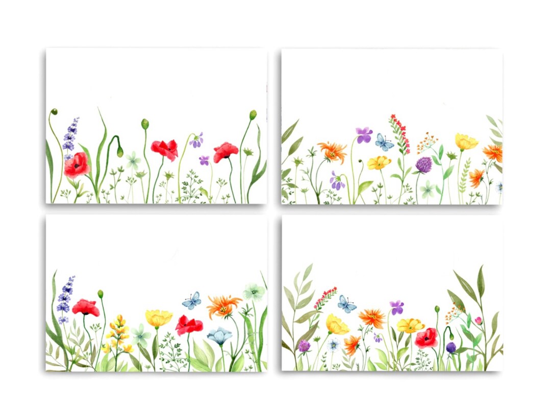 Blank Floral Notelets 4 or 8 Pack of Watercolour Wild Flowers or Meadow ...