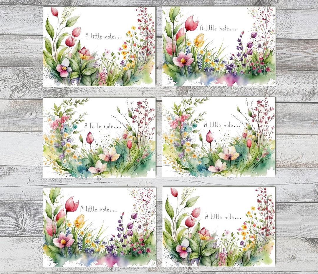 Floral Notelet Pack 6 Handmade Cards Watercolour Garden Flowers ...