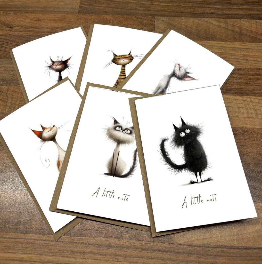 Blank Notelets, Funny Whimsical Cat Illustrations, Varied Designs ...
