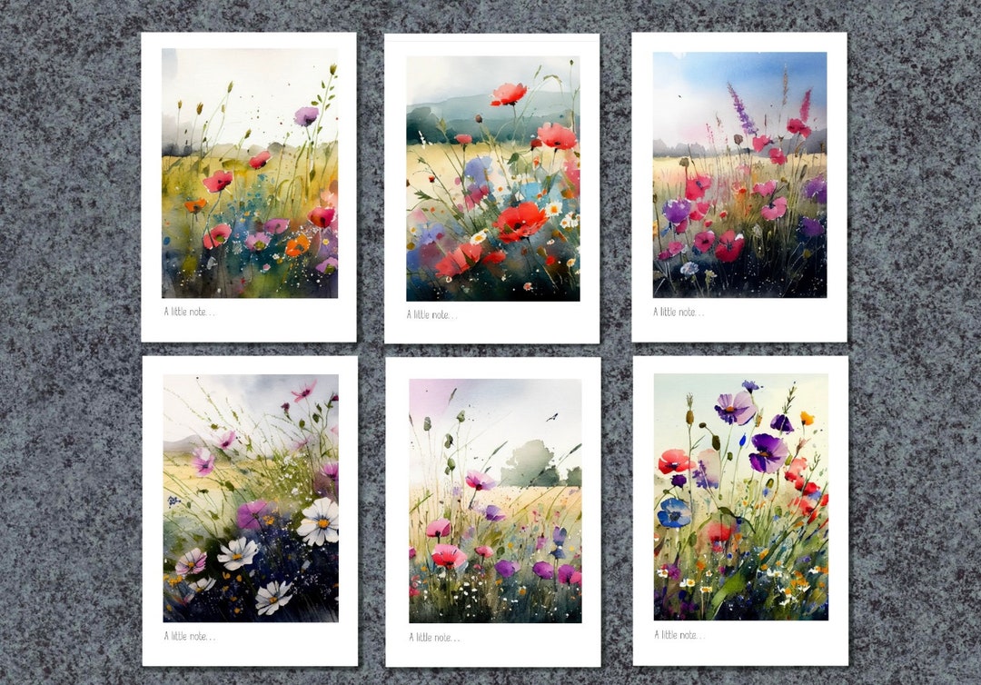 Watercolour Summer Meadow Note Cards: Handmade Floral Card Set - Etsy UK