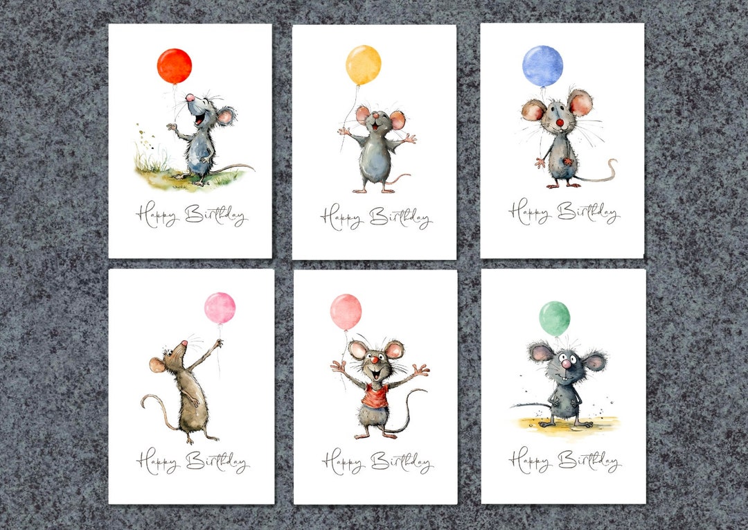 Funny Mice Birthday Card Pack: Handmade Greeting Cards, Varied Designs ...