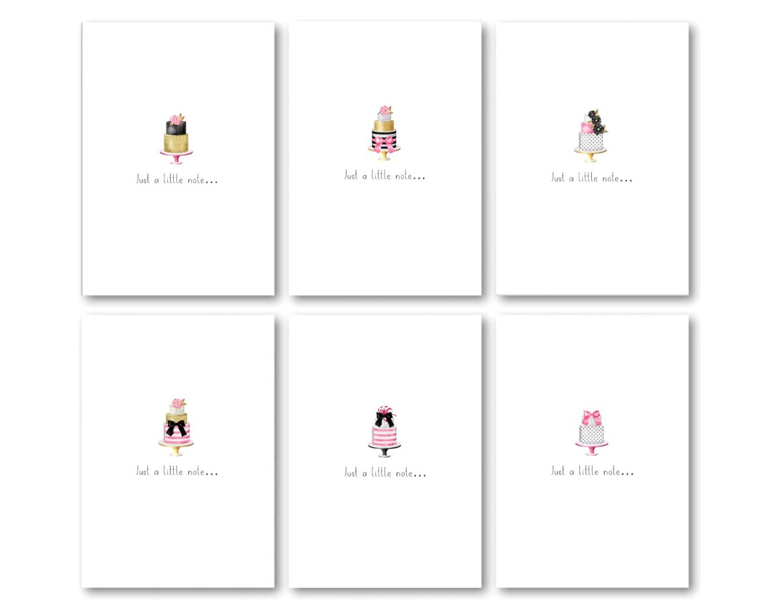 Blank Notelets 6 Hand Made Note Cards Elegant Little Watercolour Cake ...