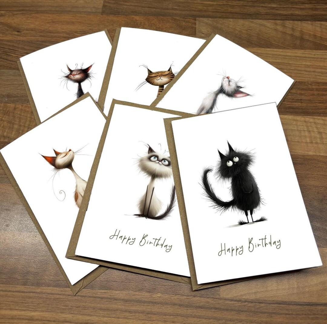 Birthday Card Pack, Funny Snooty Cats, Varied Designs, 6 Quality ...