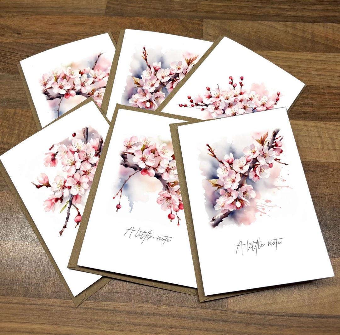 Blank Notelets, Beautiful Watercolour Style Cherry Blossom ...
