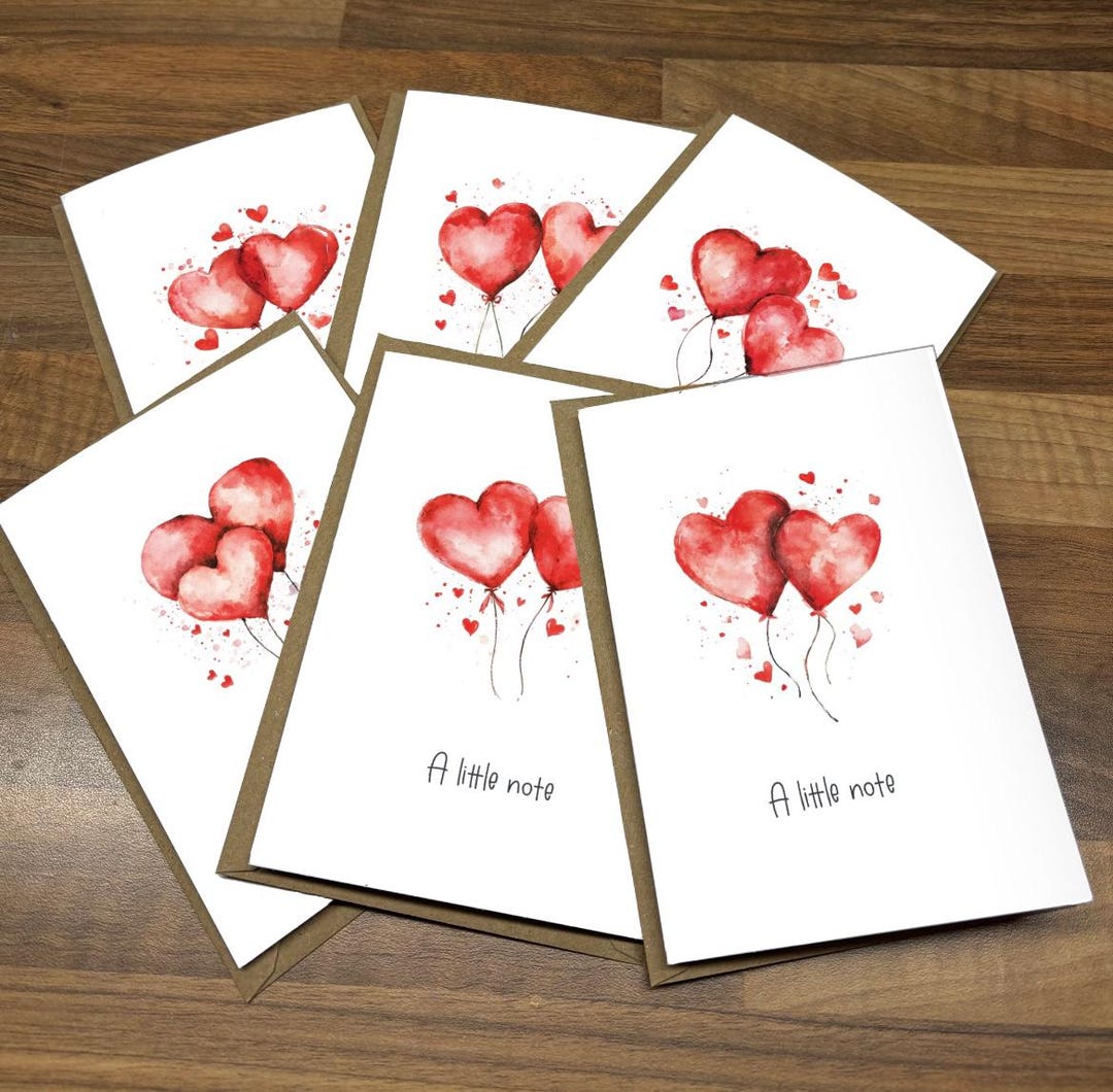 Blank Notelets, Beautiful Watercolour Style Red Heart Illustrations ...