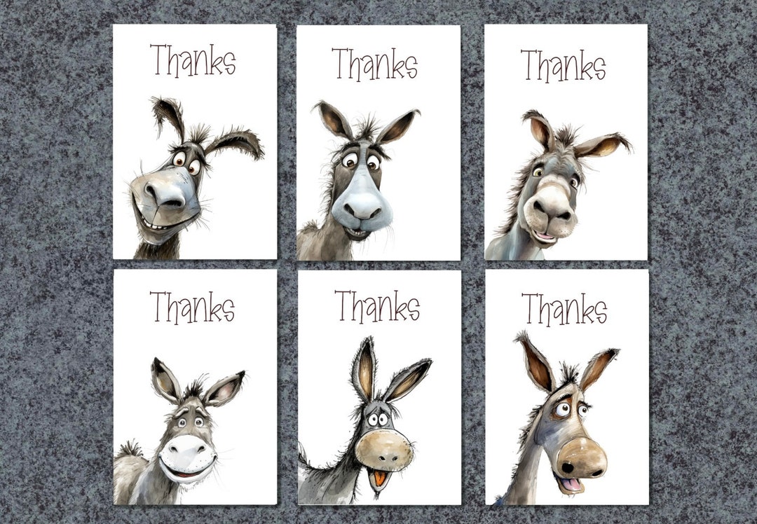 Thank You Card Pack Funny Donkey Illustrations Varied Designs Multipack ...