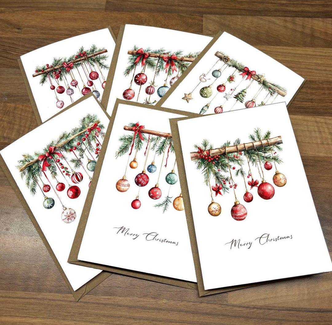 Handmade Christmas Bauble Card Pack: Festive Holiday Cards - Etsy