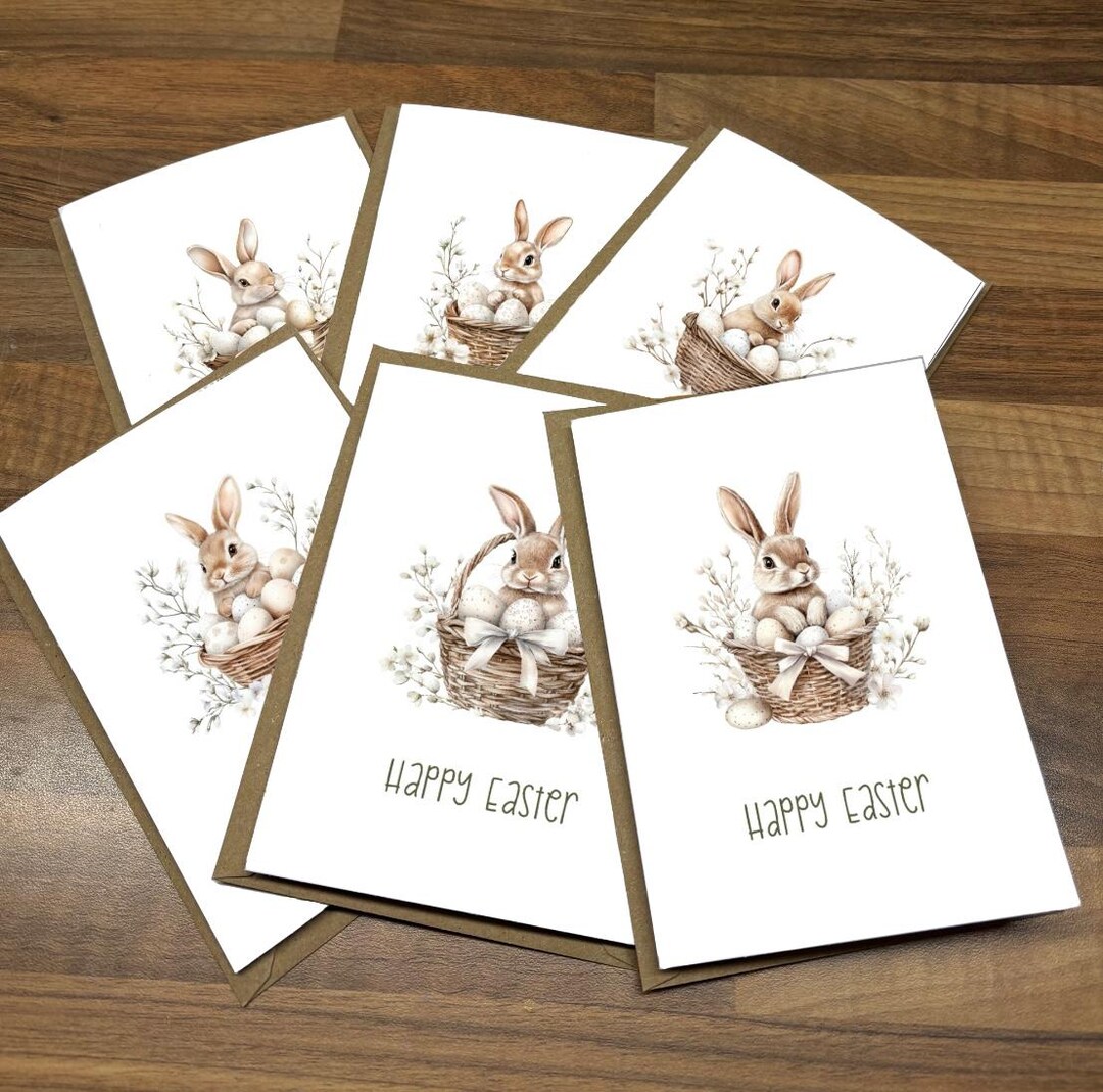 Easter Cards Pack, Six Handmade Easter Cards, Pretty Easter Bunnies ...
